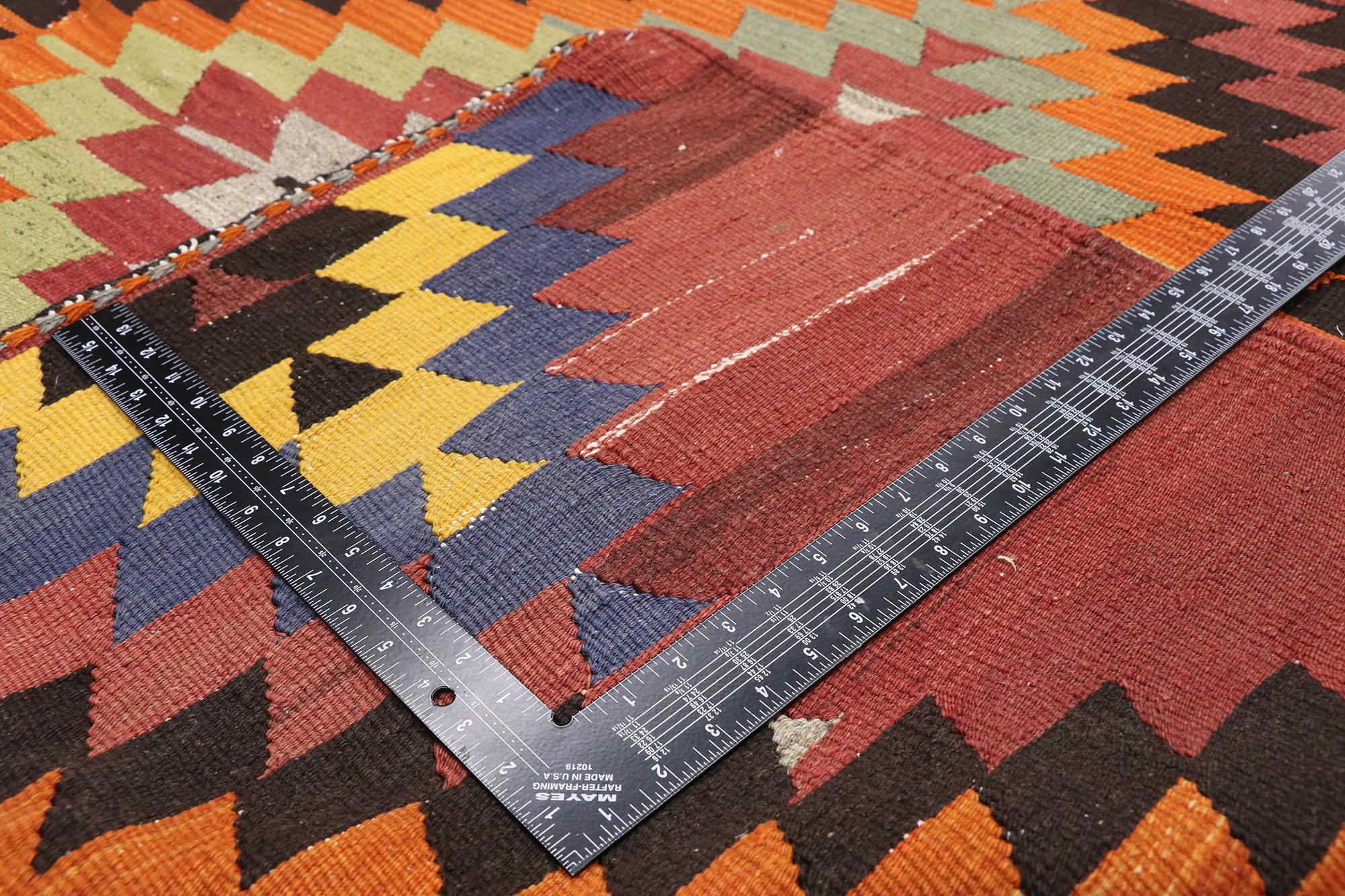 Distressed Vintage Turkish Kilim Area Rug with Aztec Southwest Navajo ...