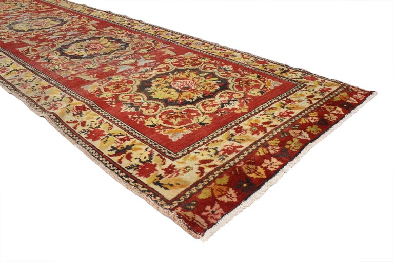 Distressed Vintage Turkish Oushak Hallway Runner with Rustic Baroque ...
