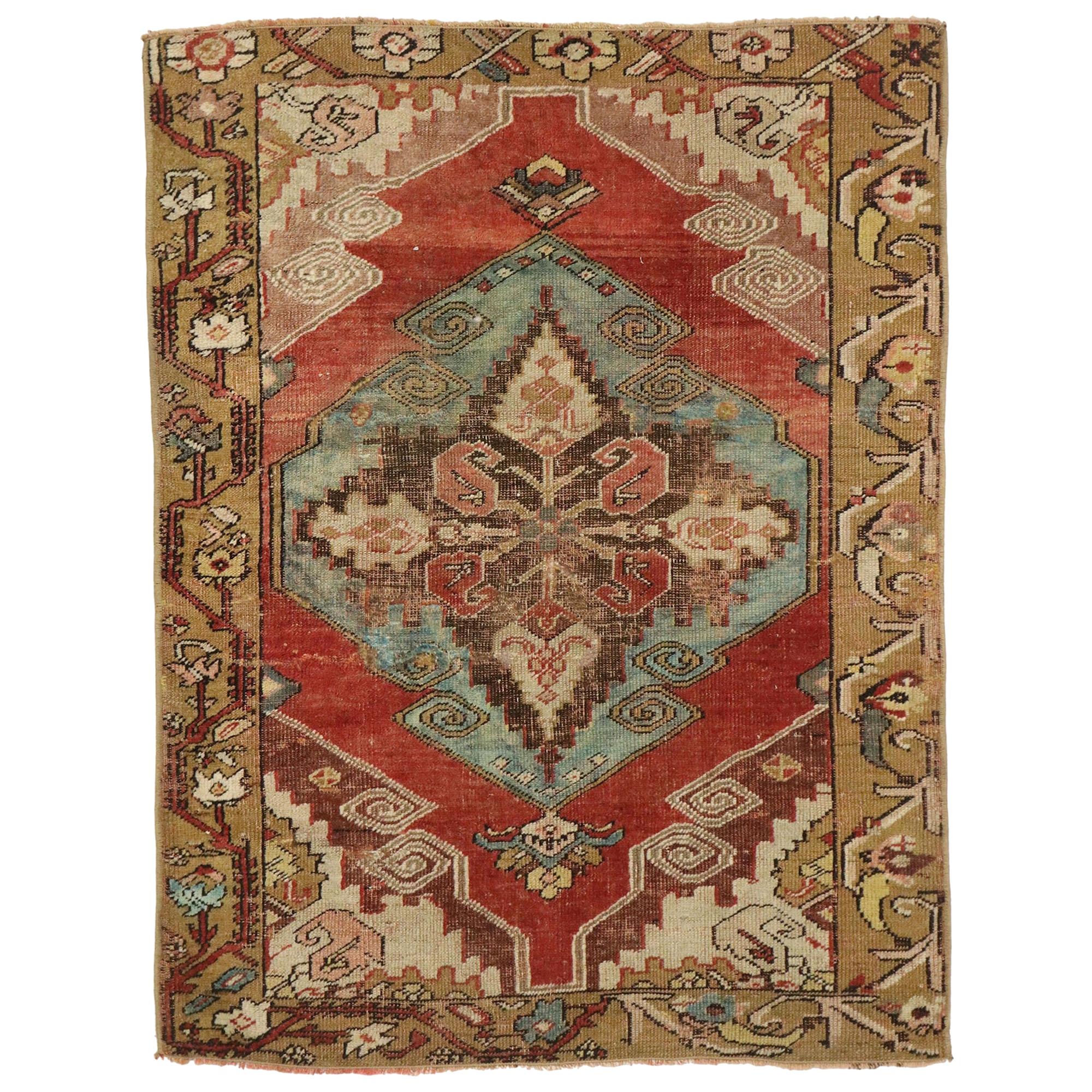 Distressed Vintage Turkish Oushak Rug with Modern Rustic Style at 1stDibs