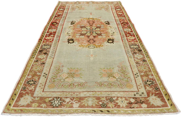 Distressed Vintage Turkish Oushak Rug with Romantic Rustic Georgian ...