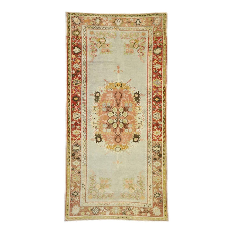 Distressed Vintage Turkish Oushak Rug with Romantic Rustic Georgian ...