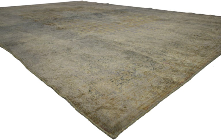 Distressed Vintage Turkish Rug with Modern Industrial Brick Tile ...