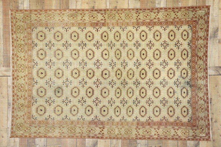 Distressed Vintage Turkish Sivas Rug with Turkmen Design and Edwardian ...