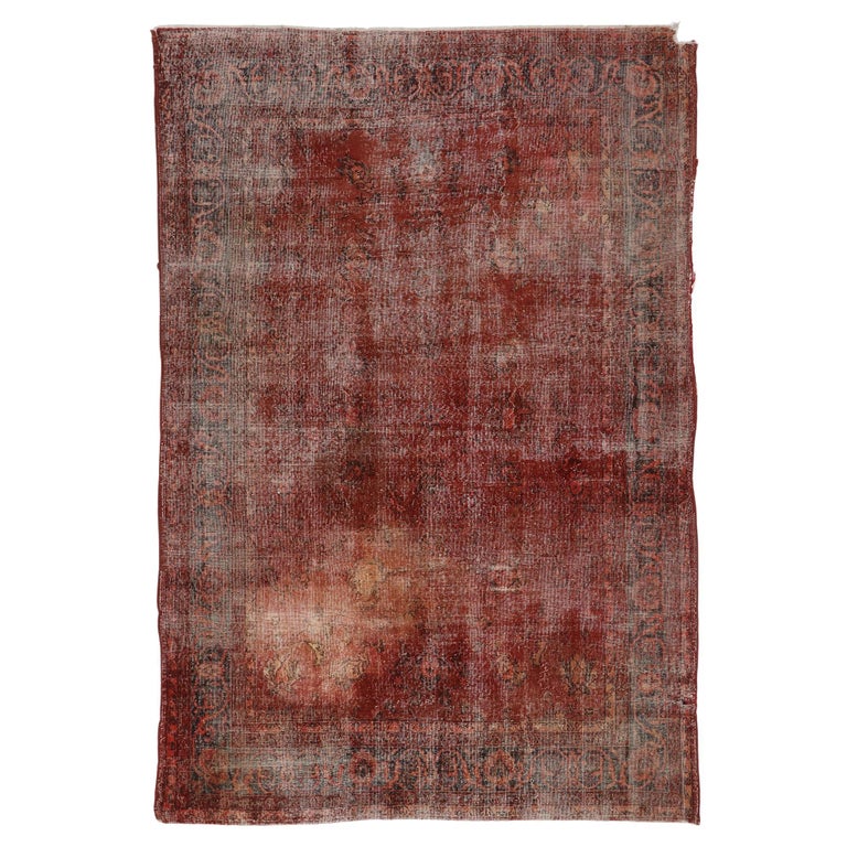 Distressed Weathered Vintage Turkish Overdyed Rug For Sale at 1stDibs
