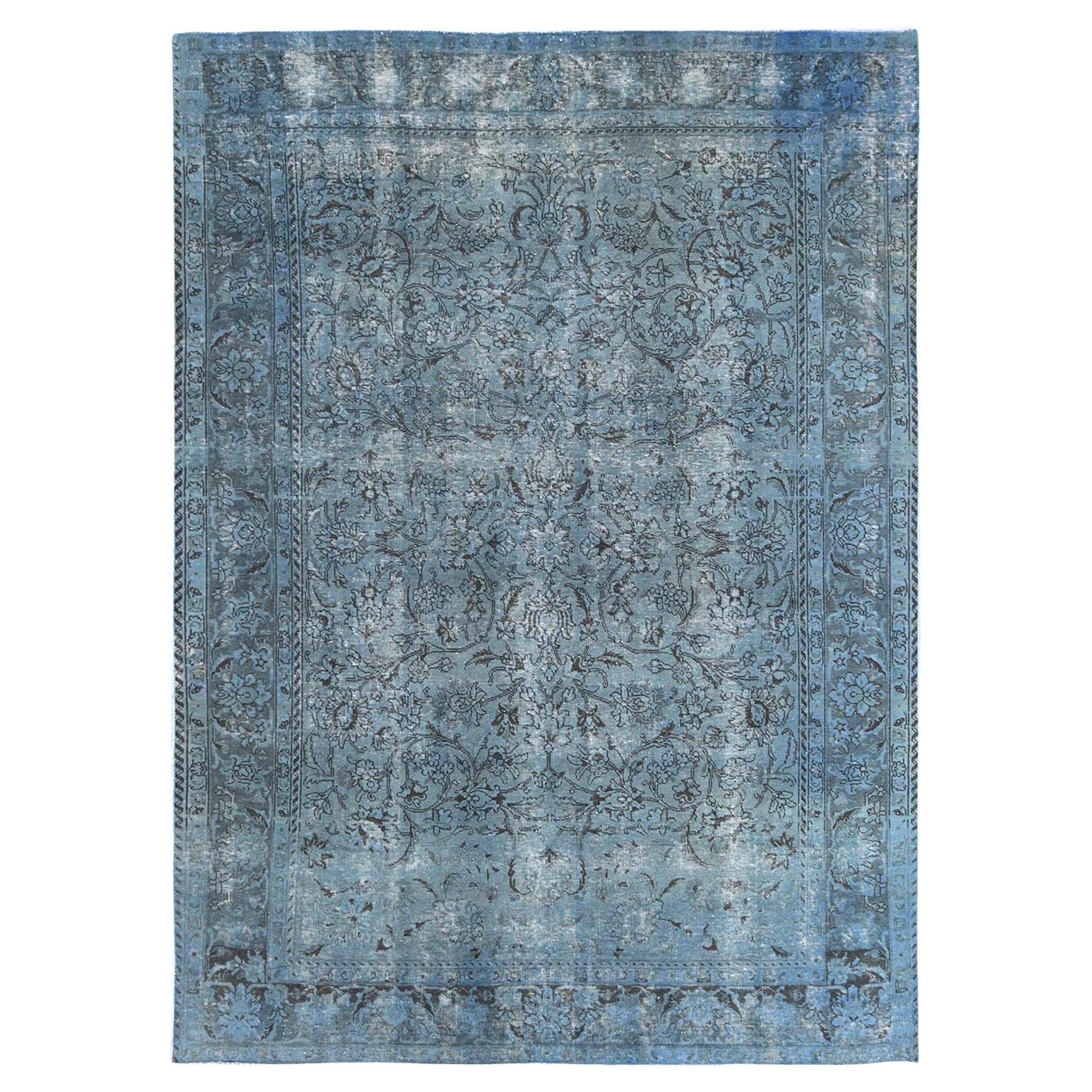 Vintage Overdyed Patchwork Tabriz Worn Down Pure Wool Handmade Oversize ...