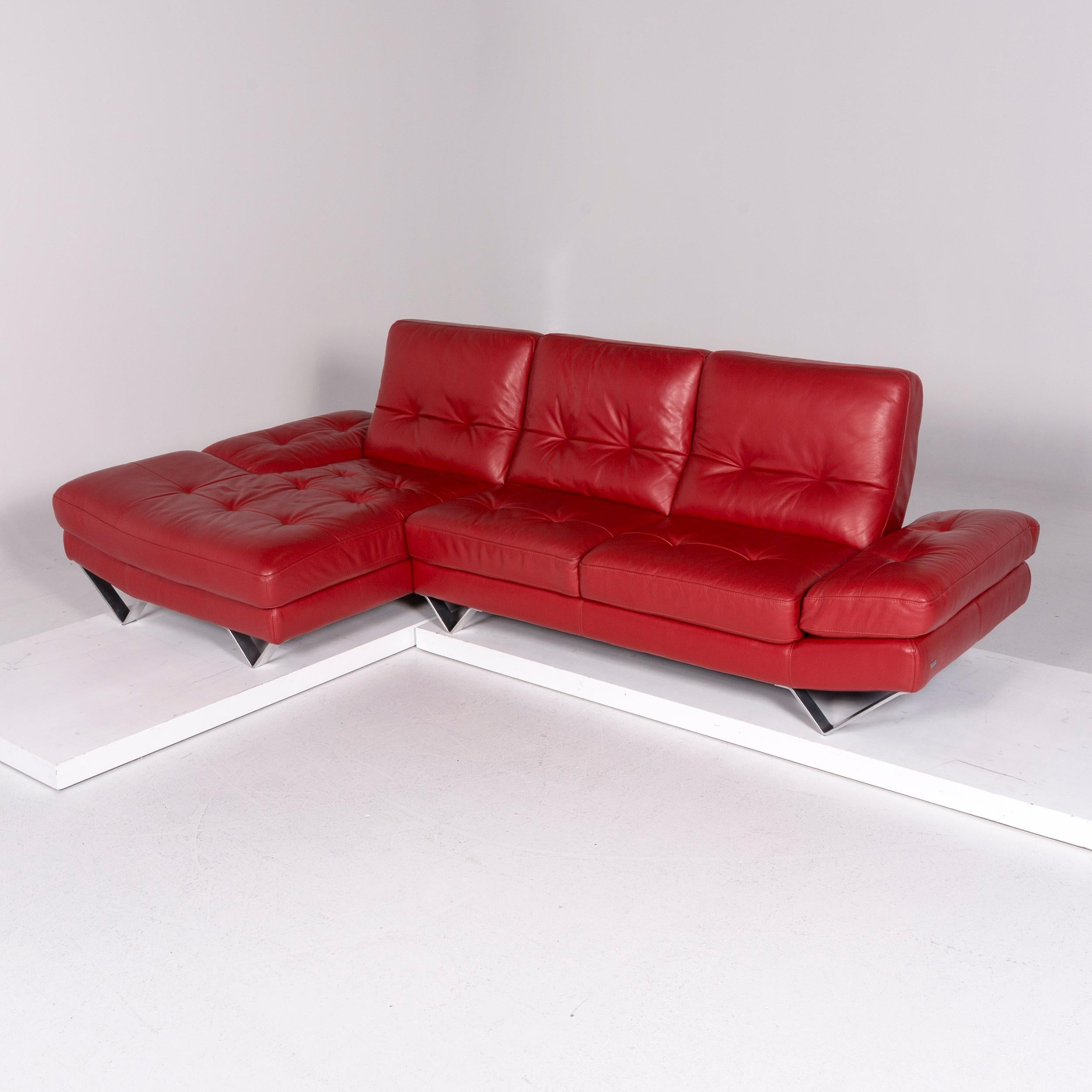 Divanotti Leona Leather Corner Sofa Red Sofa Electric Function ...