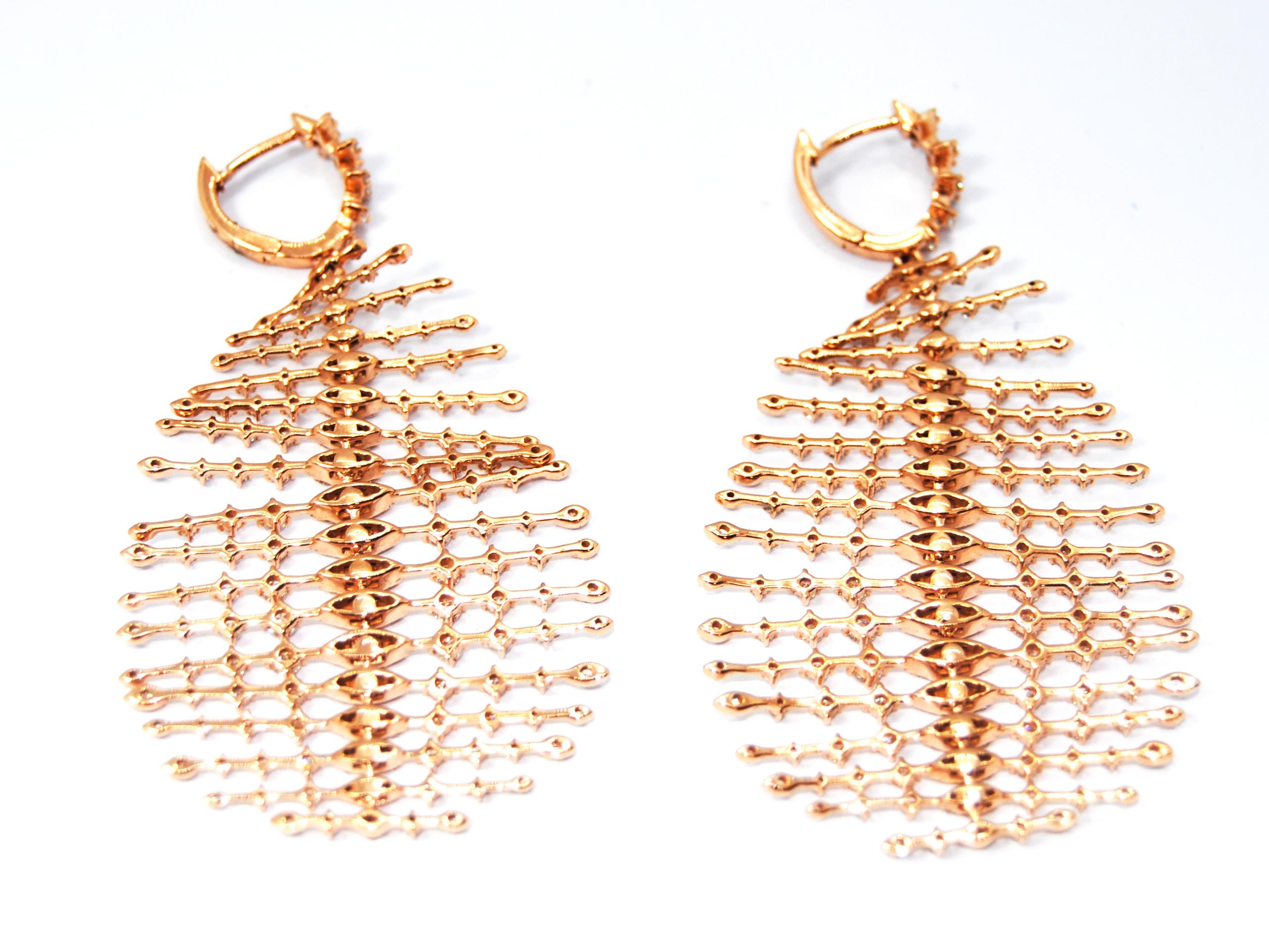 Diva's Skeleton Chandelier Earrings in 18 Karat Rose Gold and Brilliant ...