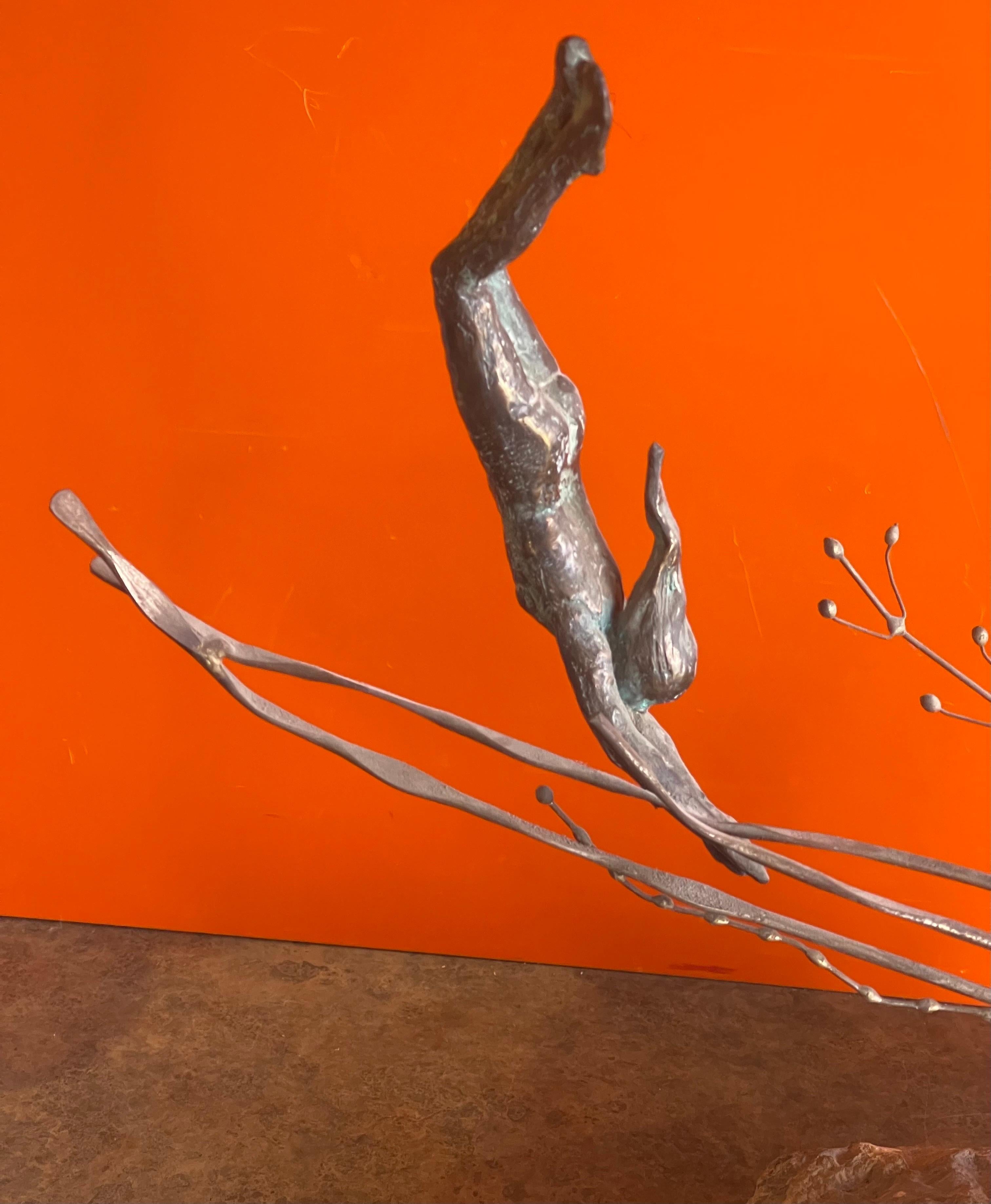 Diver Sculpture on Onyx Base by C. Jere For Sale at 1stDibs