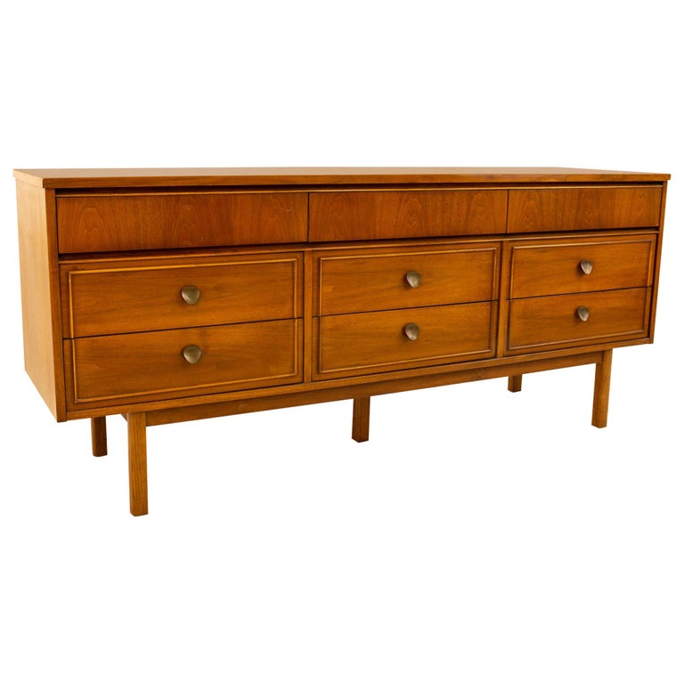 Dixie Furniture Mid Century Walnut 9-Drawer Lowboy Dresser at 1stDibs ...
