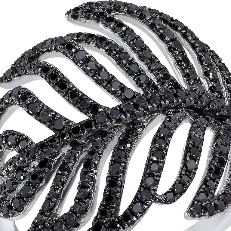 D'Jula 18 Karat White Gold Feather Ring with 1.00 Carat Black Diamonds ...