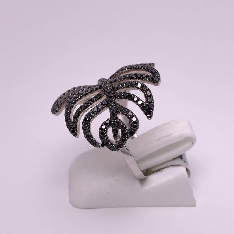D'Jula 18 Karat White Gold Feather Ring with 1.00 Carat Black Diamonds ...