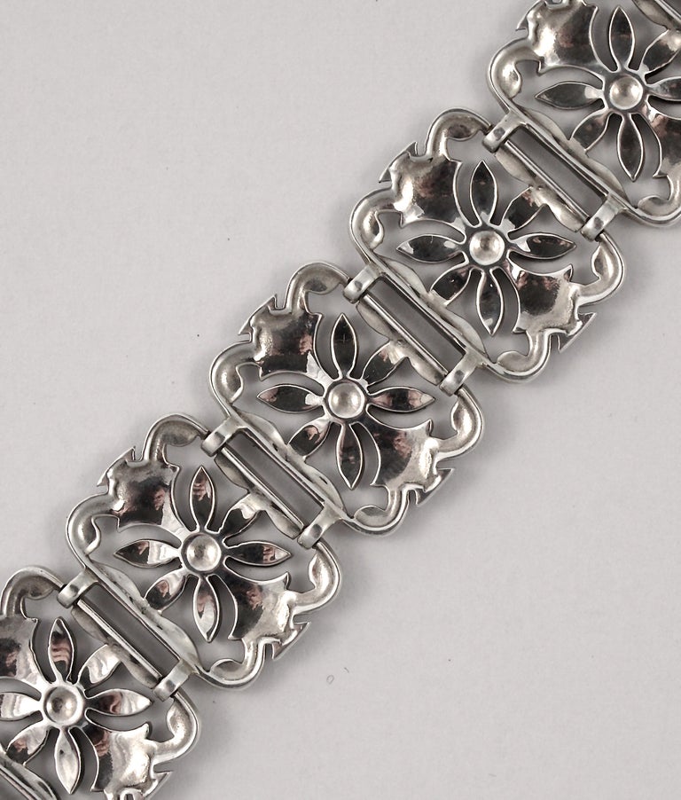 DK English Sterling Silver and Marcasite Panel Link Bracelet For Sale ...