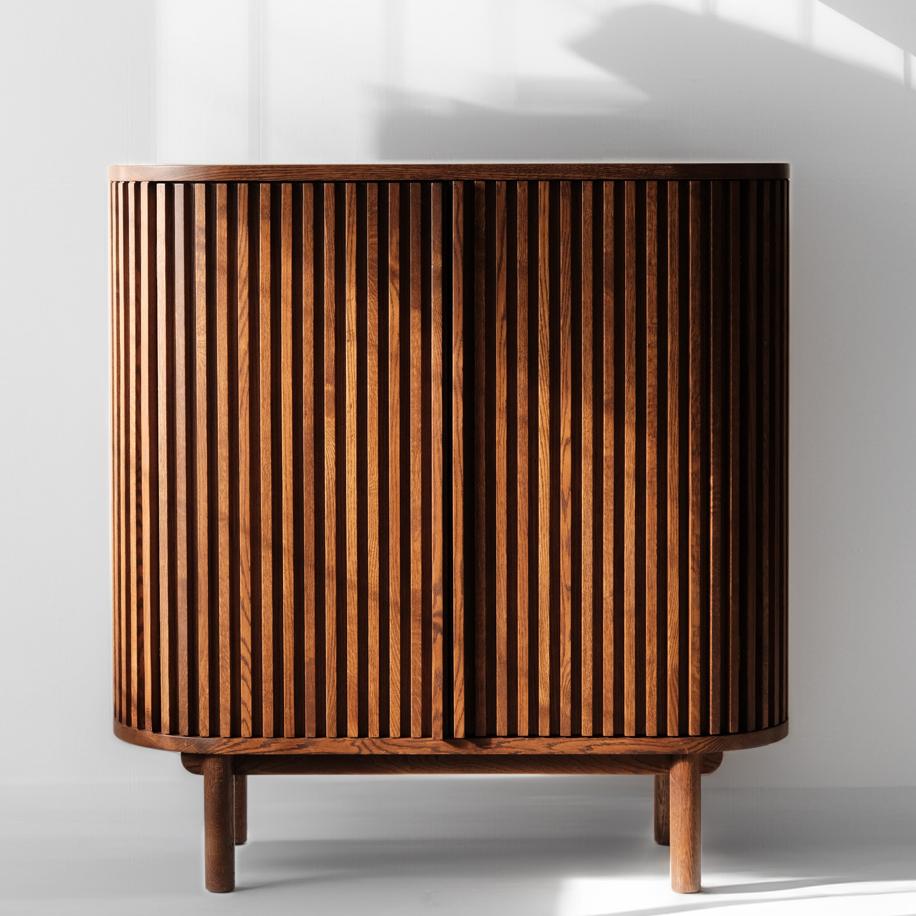 DOCIA Cocktail / Liquor / Bar Cabinet, Oak, Slatted Body For Sale at ...