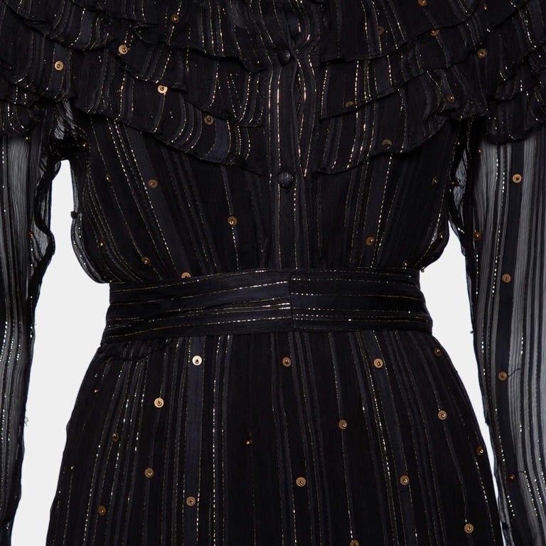 Dodo Bar Or Black Lurex Chiffon Ruffle Detail Tiered Belted Midi Dress ...