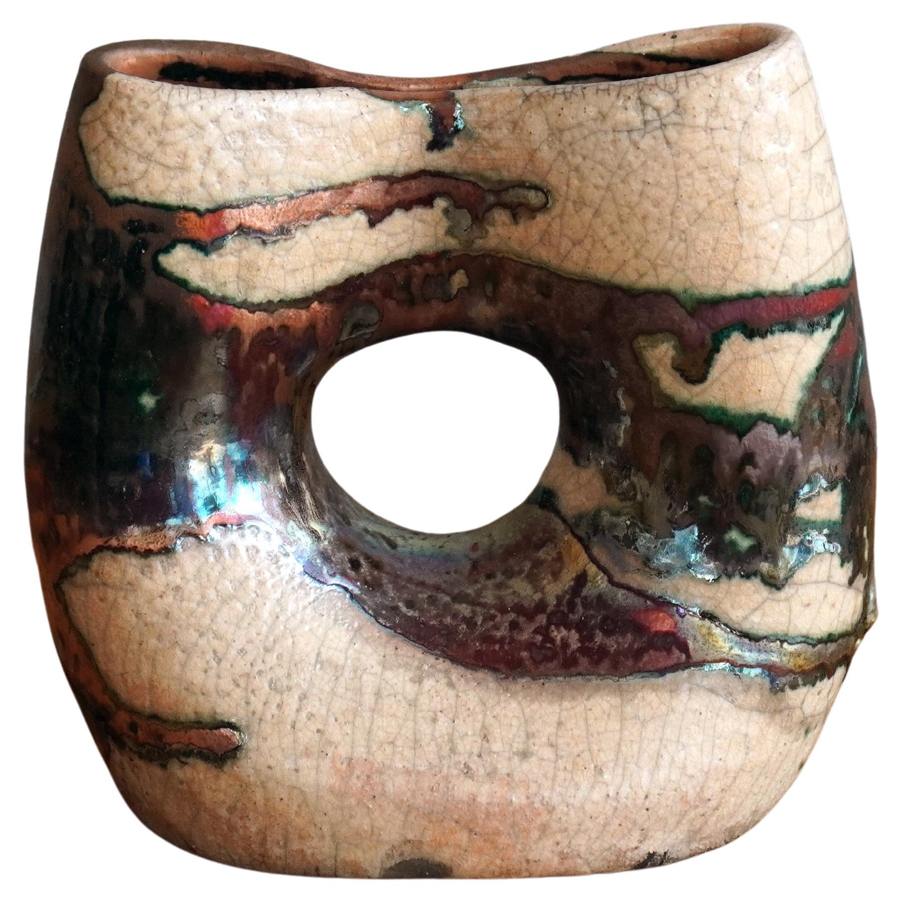 Dokutsu Raku Fired Pottery Vase, Half Copper Matte- Handmade Ceramic ...