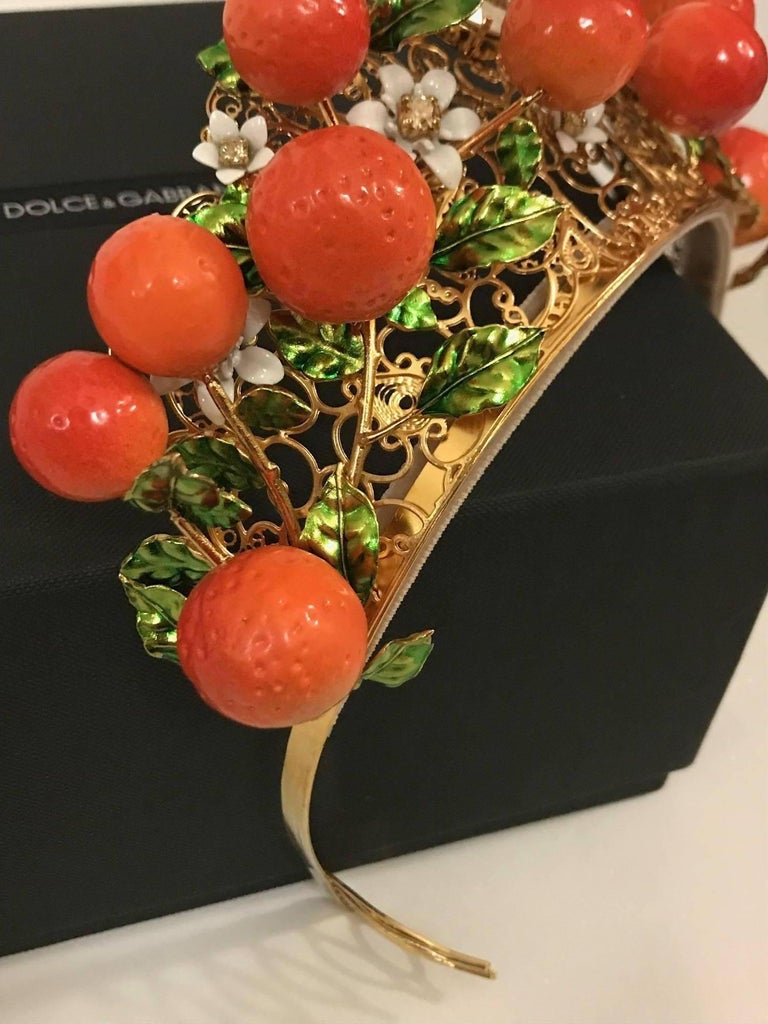 Dolce and Gabbana Gold Lattice Orange Flower Diadem Tiara Crown, Spring ...