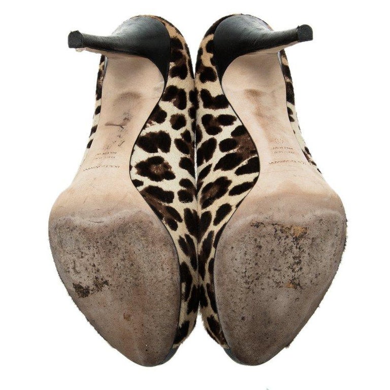 Dolce and Gabbana Beige Leopard Print Pony Hair Bow Peep Toe Pumps Size ...