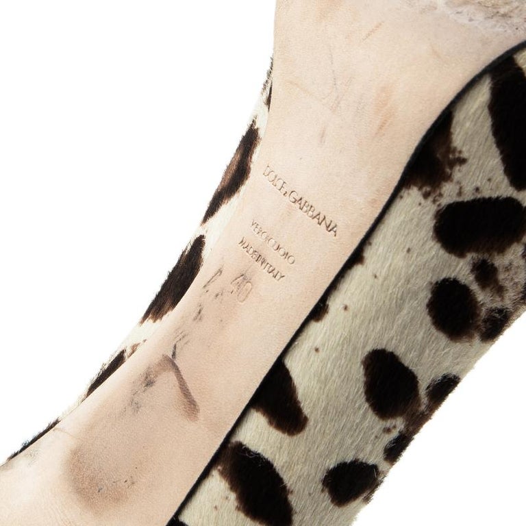Dolce and Gabbana Beige Leopard Print Pony Hair Bow Peep Toe Pumps Size ...