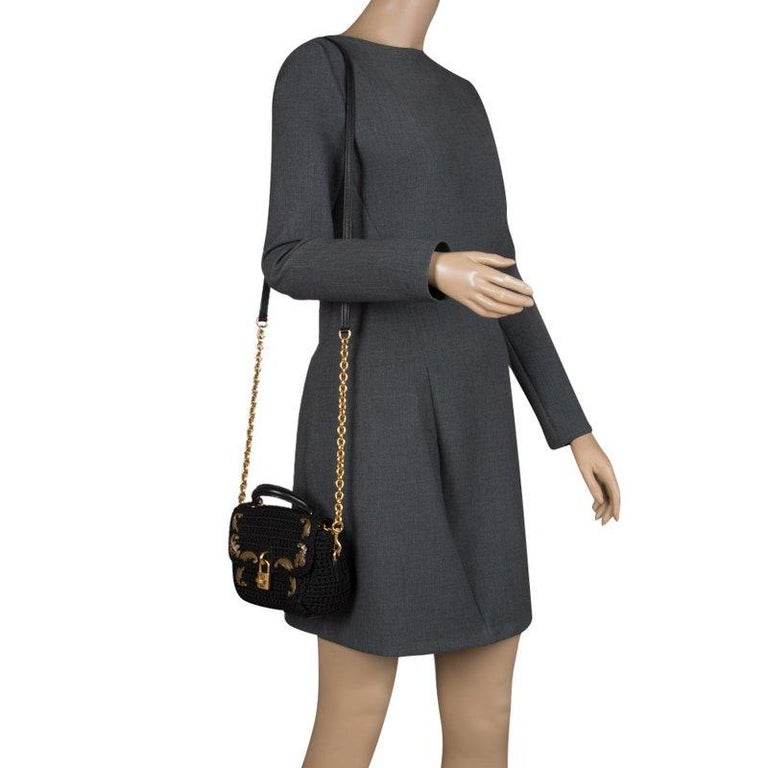Dolce and Gabbana Black Crochet Padlock Crossbody Bag For Sale at ...
