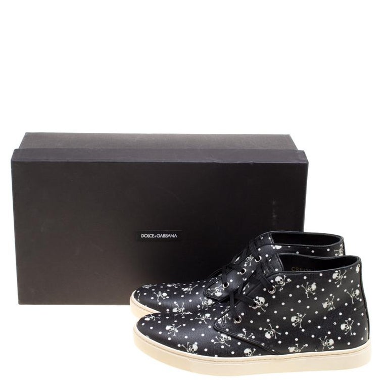 Dolce and Gabbana Black Skull and Cross Bone Print Canvas High Top ...