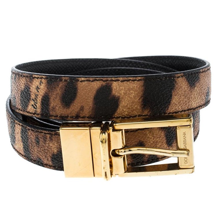 Dolce and Gabbana Brown Leopard Print Leather Belt 85cm For Sale at 1stDibs