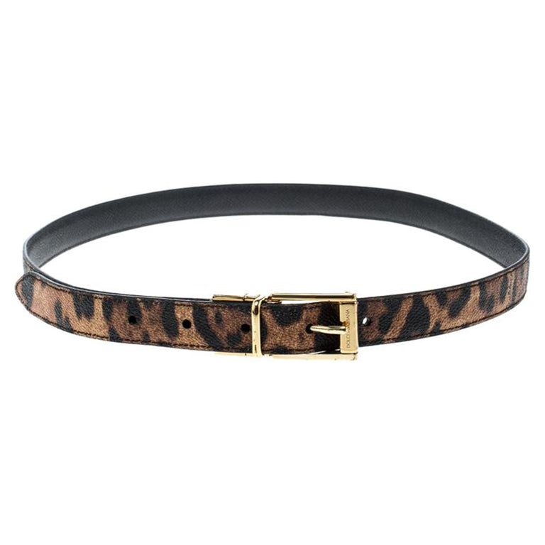 Dolce and Gabbana Brown Leopard Print Leather Belt 85cm For Sale at 1stDibs