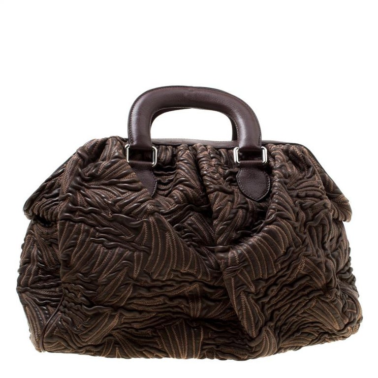 Dolce and Gabbana Brown Textured Leather Miss Curly Bag For Sale at 1stDibs