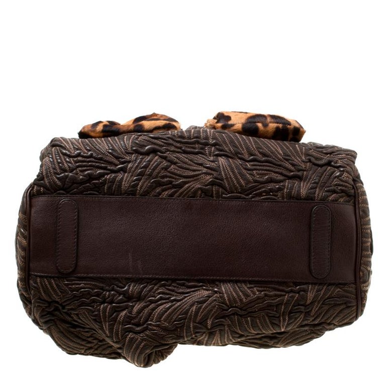 Dolce and Gabbana Brown Textured Leather Miss Curly Bag For Sale at 1stDibs
