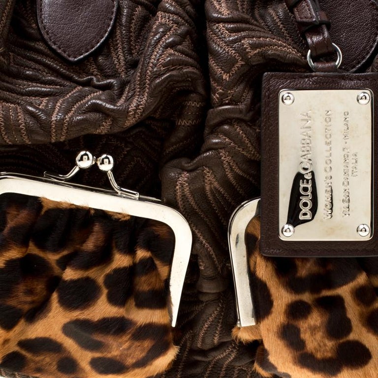 Dolce and Gabbana Brown Textured Leather Miss Curly Bag For Sale at 1stDibs