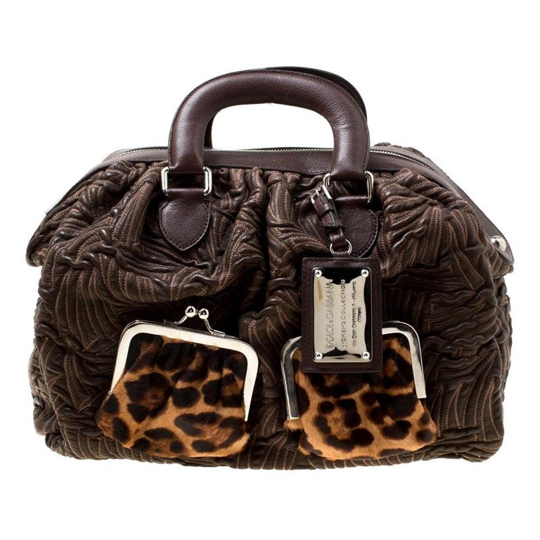 Dolce and Gabbana Brown Textured Leather Miss Curly Bag For Sale at 1stDibs