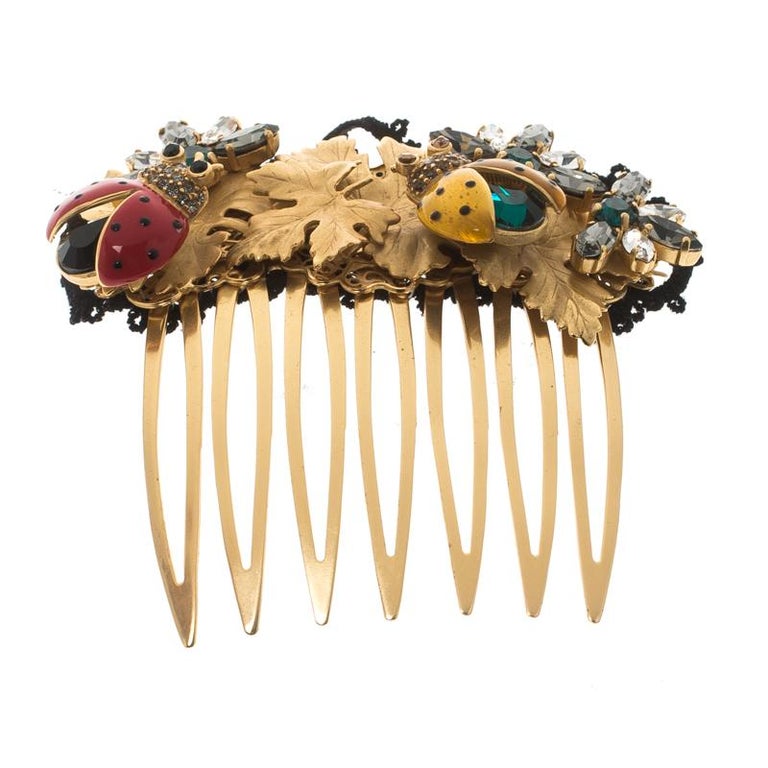 Dolce and Gabbana Crystal Enamel Ladybug Floral Comb Hair Accessory For ...