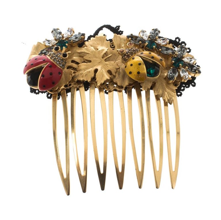 Dolce and Gabbana Crystal Enamel Ladybug Floral Comb Hair Accessory For ...