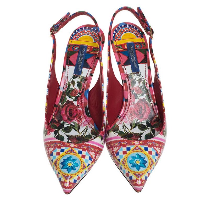 Dolce And Gabbana Floral Print Patent Leather Slingback Sandals Size 36 ...