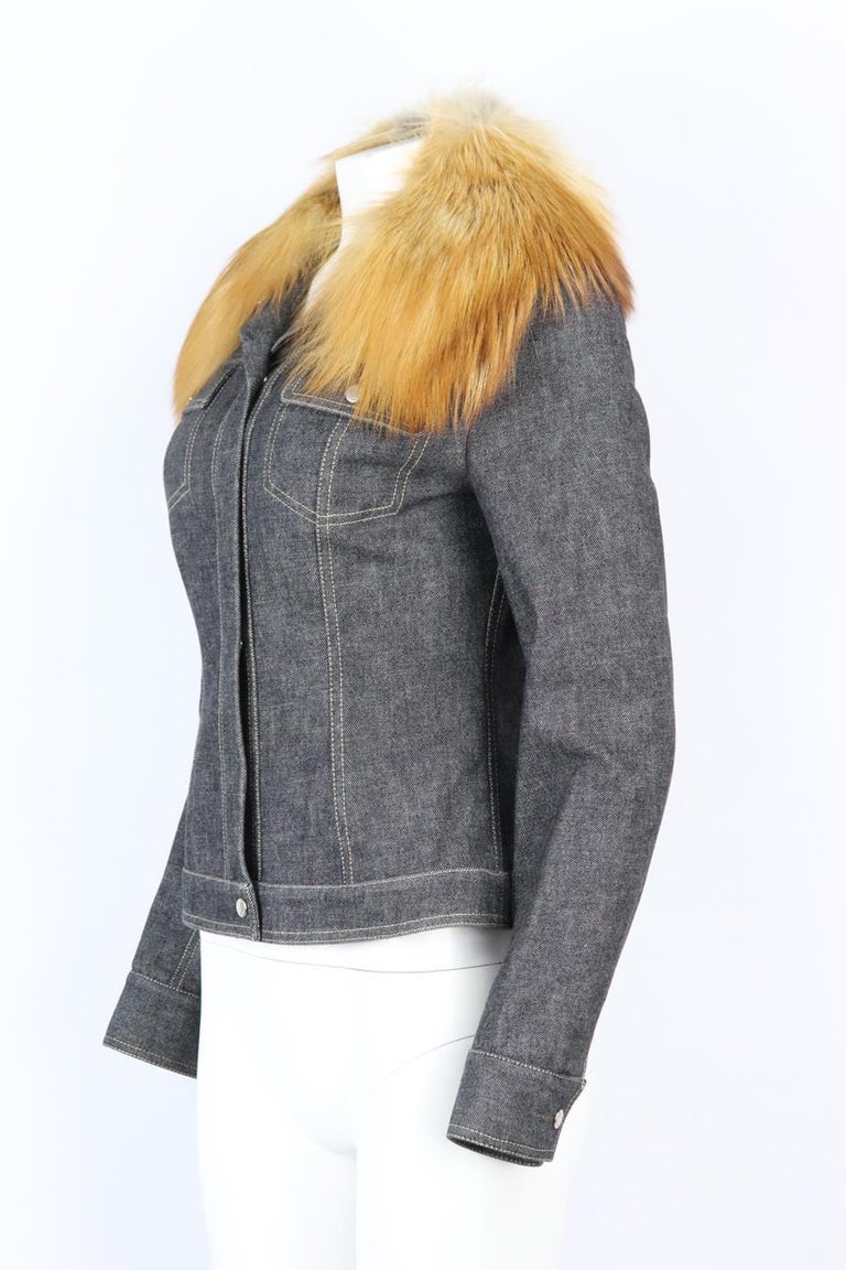 Dolce And Gabbana Fox Fur Trimmed Denim Jacket Small For Sale at 1stDibs
