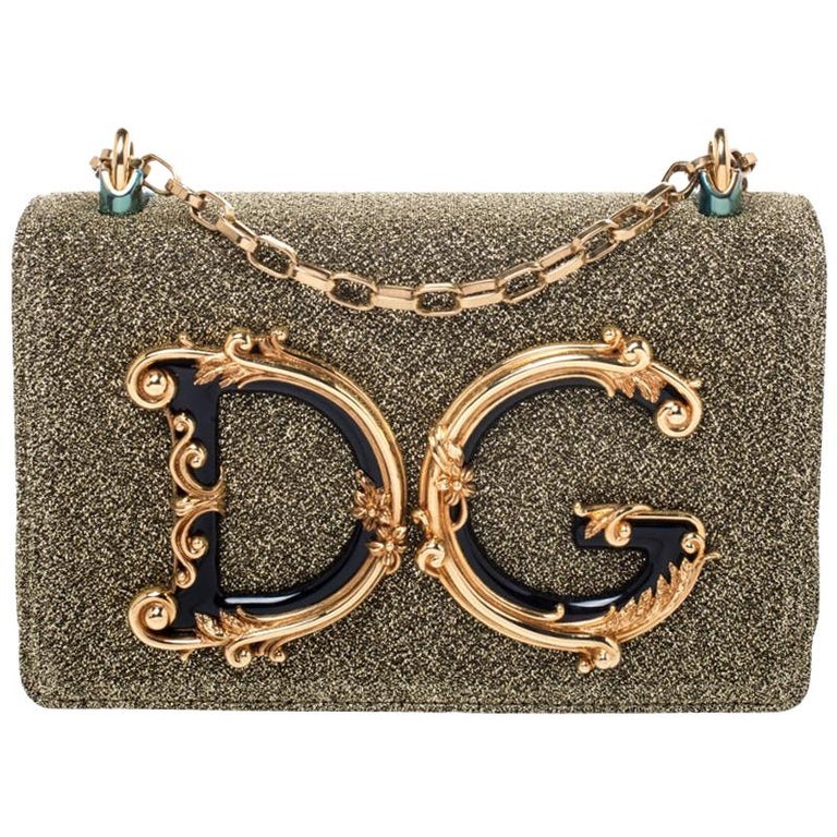 Dolce and Gabbana Gold Metallic Synthetic Fabric DG Girls Chain Evening ...