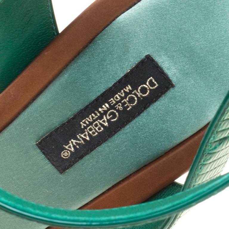 Dolce and Gabbana Green Lizard Embossed Leather Embellished Ankle Strap ...