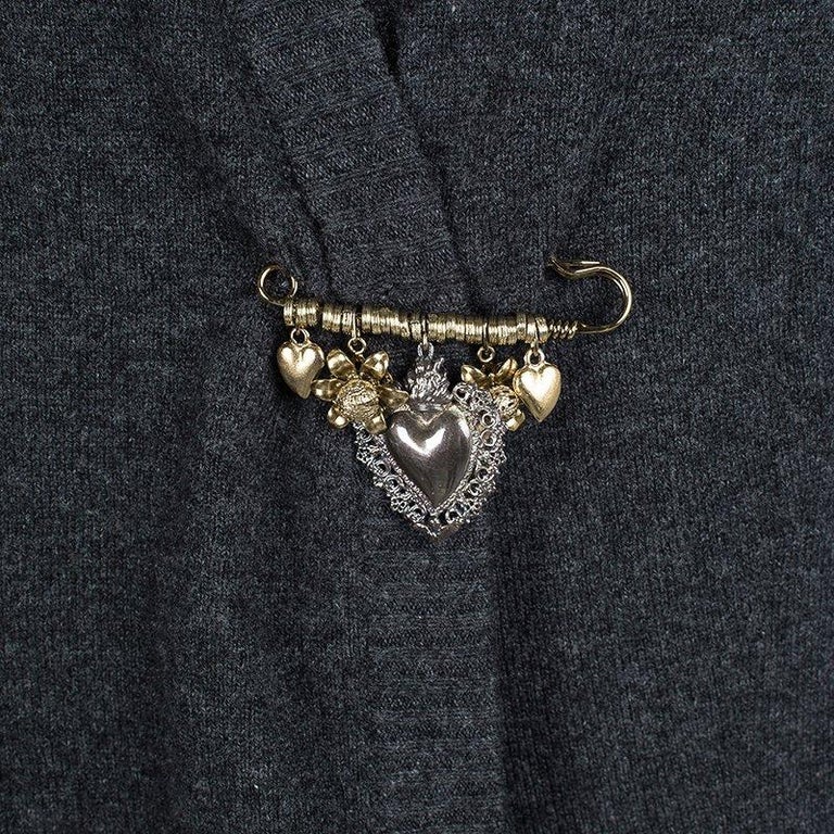 Dolce and Gabbana Grey Cashmere Safety Pin Cardigan S For Sale at ...