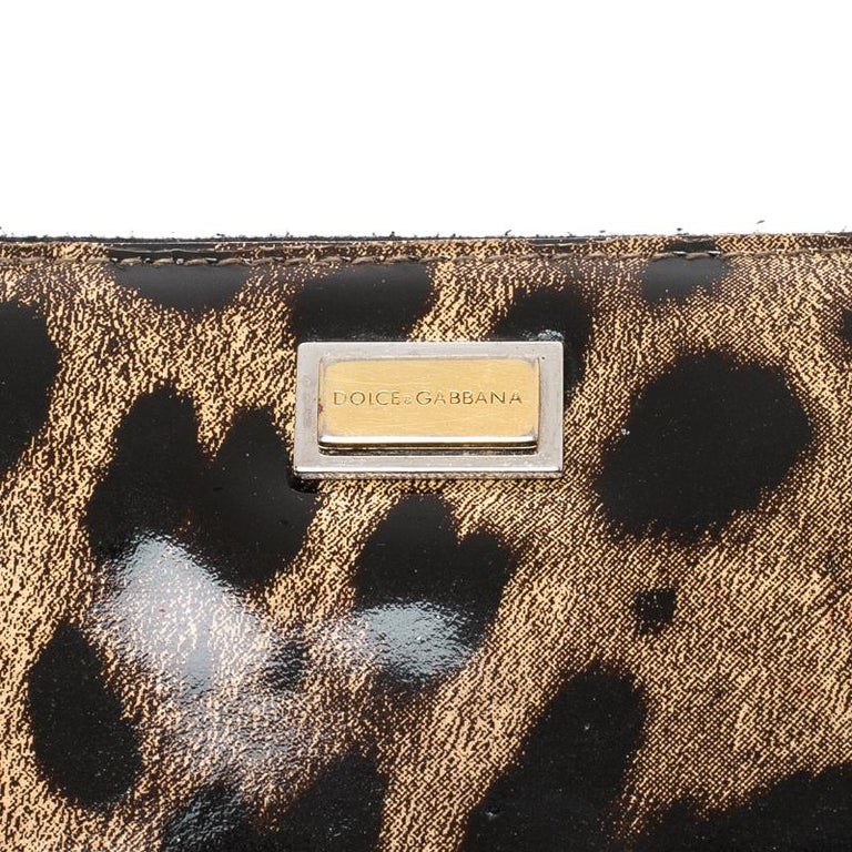 Dolce And Gabbana Leopard Print Patent Leather Zip Around Wallet For