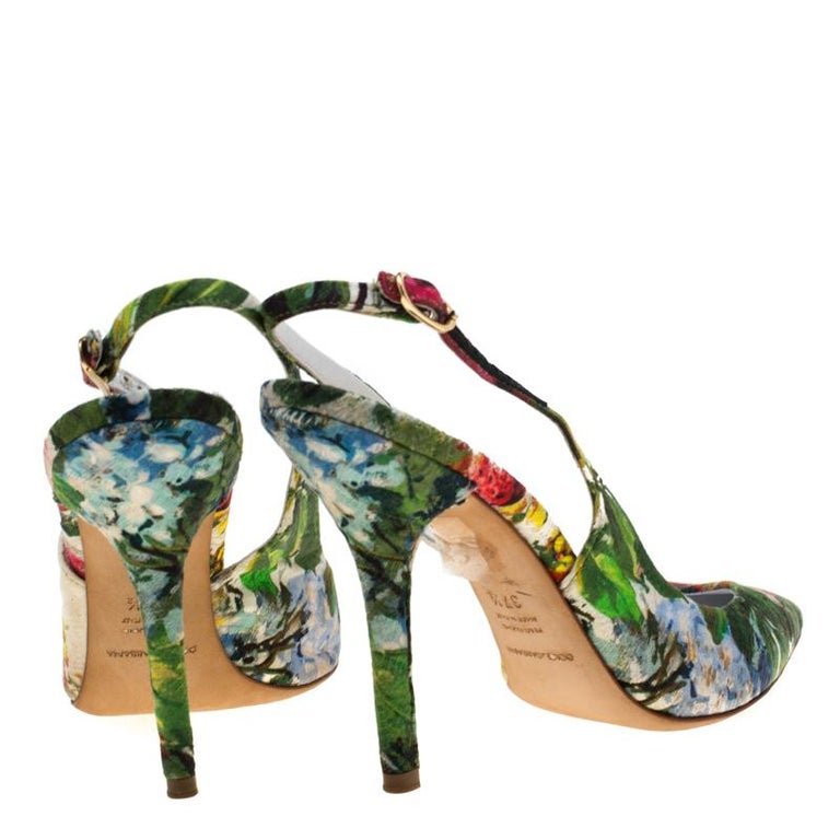 Dolce And Gabbana Multicolor Floral Print Slingback Pointed Toe Sandals ...