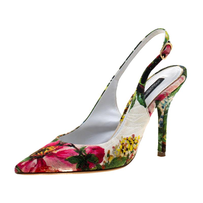 Dolce And Gabbana Multicolor Floral Print Slingback Pointed Toe Sandals ...