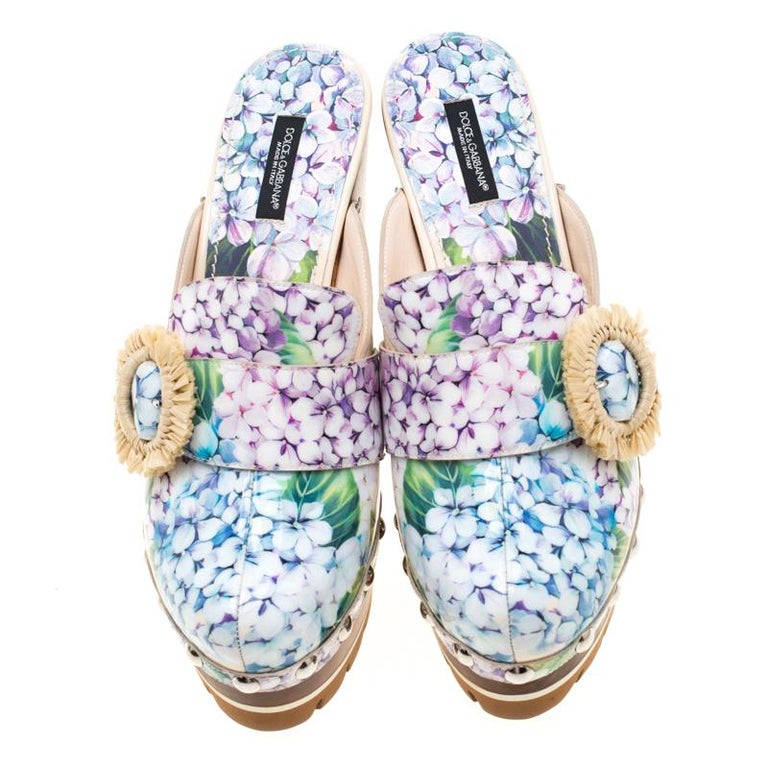 Dolce and Gabbana Multicolor Hydrangea Print Taormina Platform Clogs ...