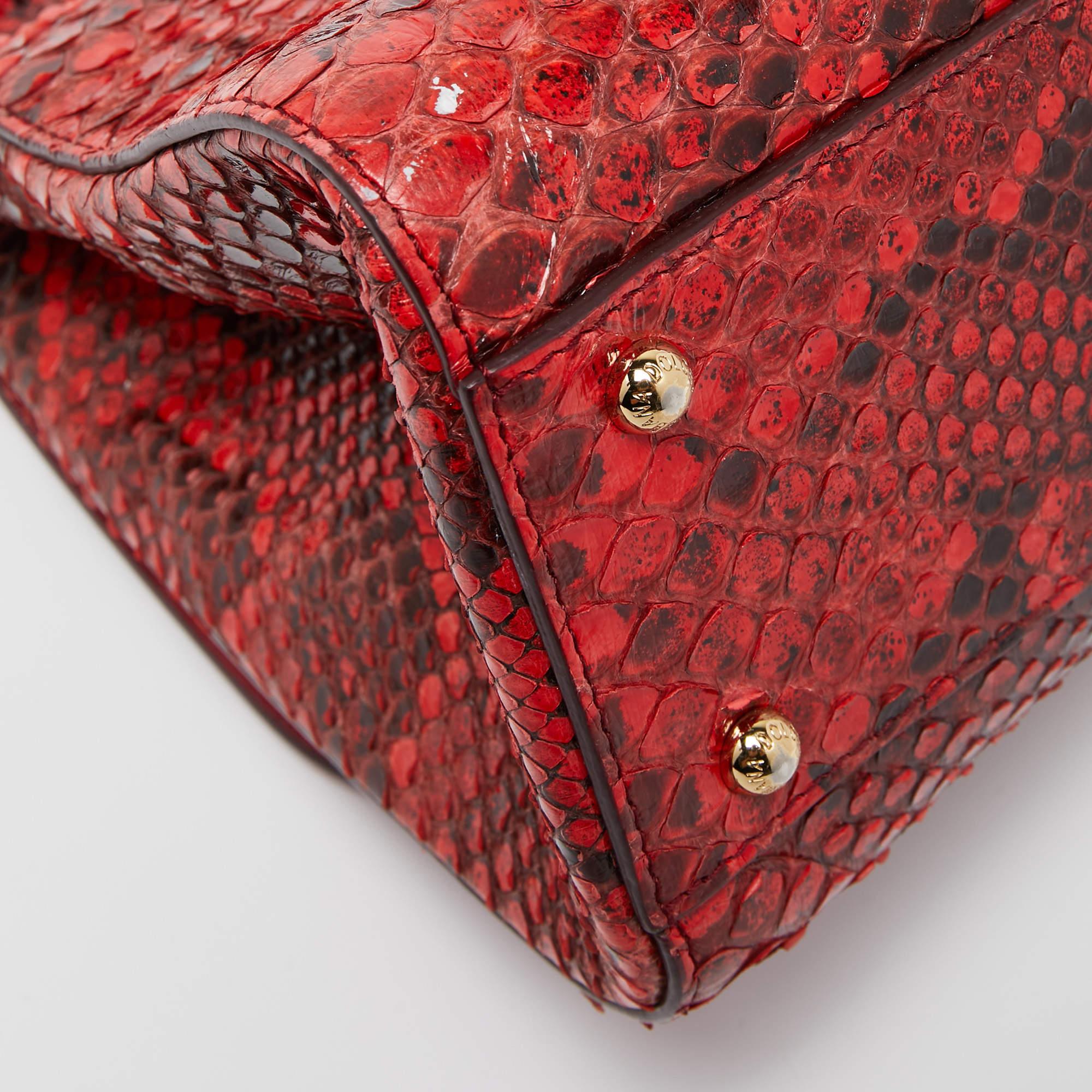 Dolce and Gabbana Red/Black Python Medium Miss Sicily Top Handle Bag ...