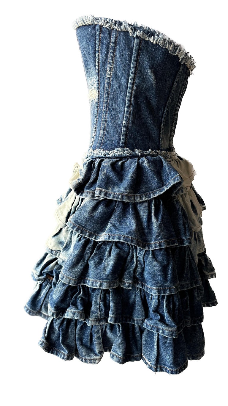 Dolce And Gabbana Sleeveless Denim Dress With Boned Corset Seen On