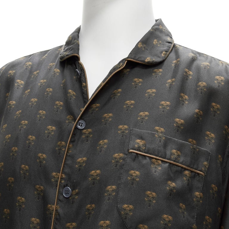DOLCE GABBANA 100% silk grey Queen Bee print pajama shirt M For Sale at ...