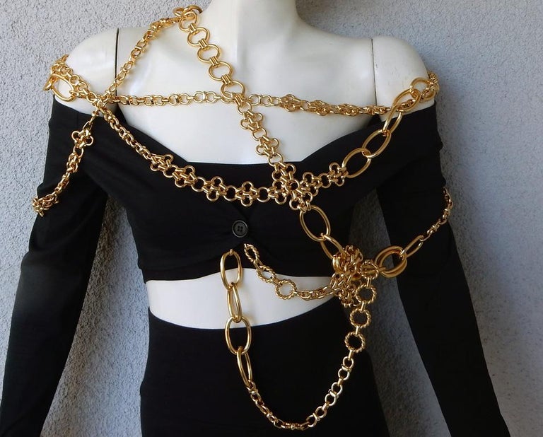 Dolce and Gabbana 1991 Runway Bondage Gold Rolo Chains Bolero Jacket ...