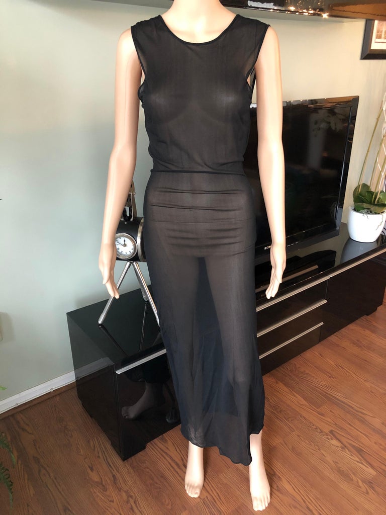 Dolce and Gabbana 1996 Vintage Black Sheer Mesh 2 Piece Set Maxi Dress ...