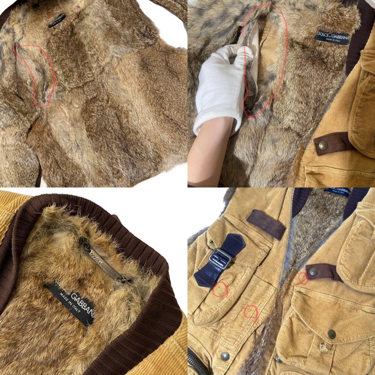 Dolce and Gabbana 2002 AW Tan Corduroy Cargo Fur Vest For Sale at 1stDibs