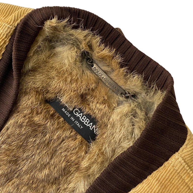 Dolce and Gabbana 2002 AW Tan Corduroy Cargo Fur Vest For Sale at 1stDibs