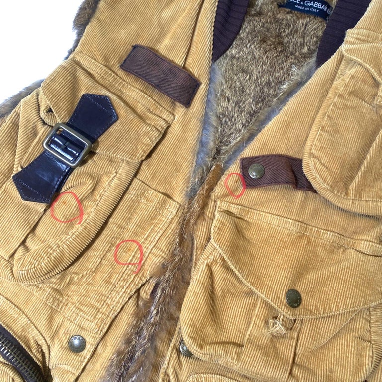 Dolce and Gabbana 2002 AW Tan Corduroy Cargo Fur Vest For Sale at 1stDibs
