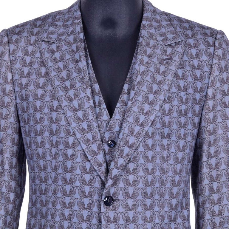 Dolce and Gabbana - 3-Pieces Owls Print Suit Blue Gray 50 For Sale at ...